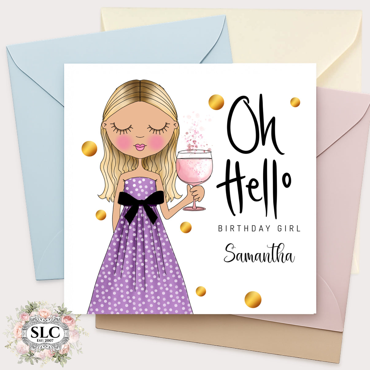 Oh Hello (Lilac) Personalised Birthday Card – Scruffy Little Cat