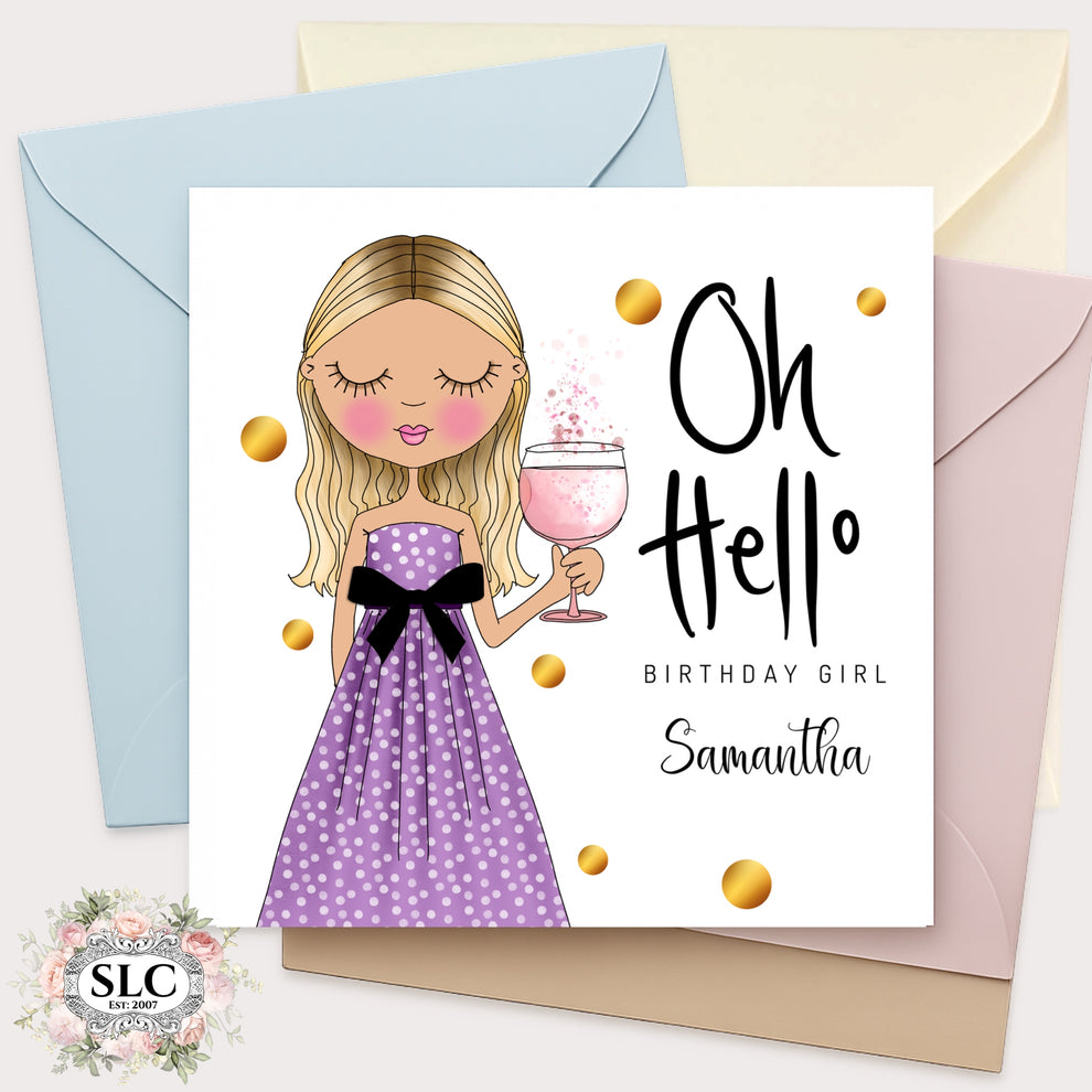 Oh Hello (Lilac) Personalised Birthday Card – Scruffy Little Cat